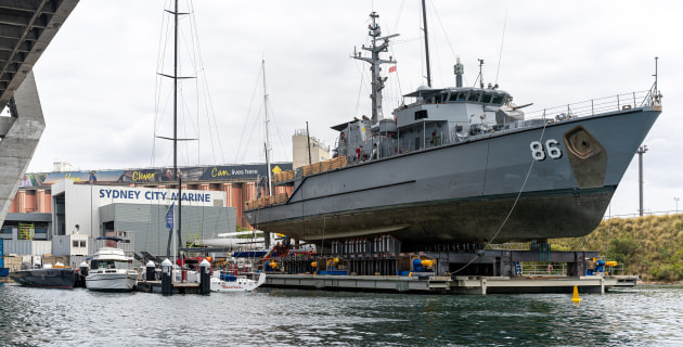 Sydney City Marine docks RAN minehunter - Australian Defence Magazine