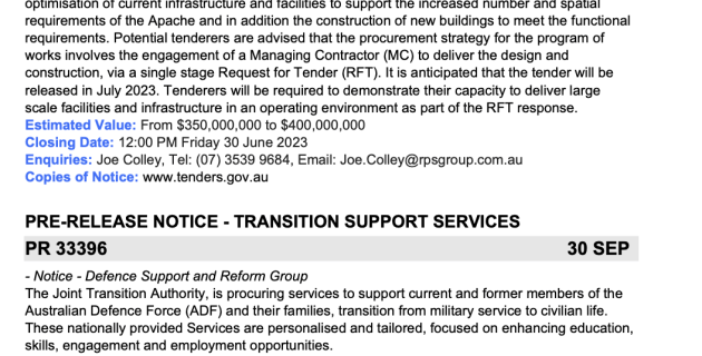 ADM Premium 729 Tenders - Australian Defence Magazine